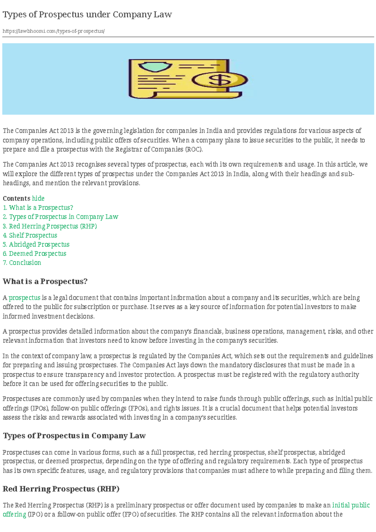 Types of Prospectus under Company Law+ - When a company plans to issue securities to the public ...