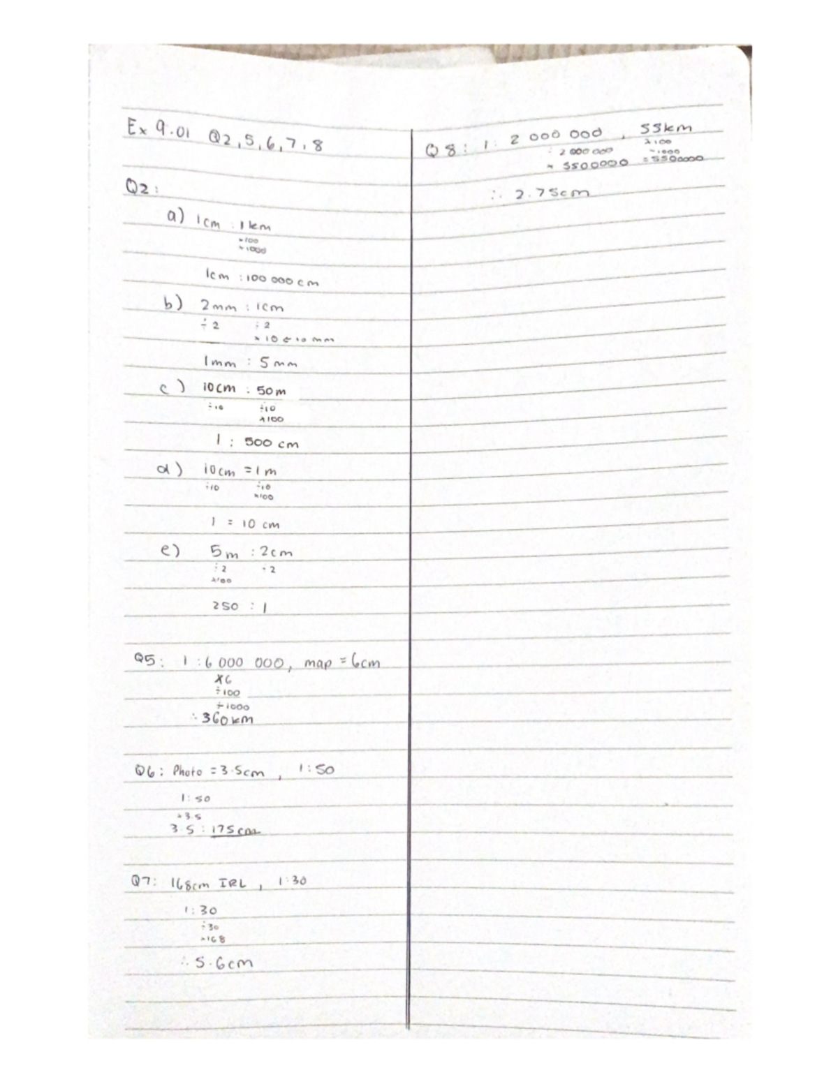 2.4 Scale Drawings HW - Ex 9 Q2,5,6,7,8 55km Q8: 1: 2 2 1100 x Q2 2 a ...