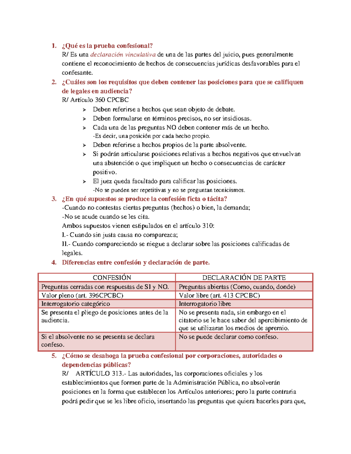 Guía 2do parcial Procesal Civil - ¿Qué es la prueba confesional? R/ Es ...