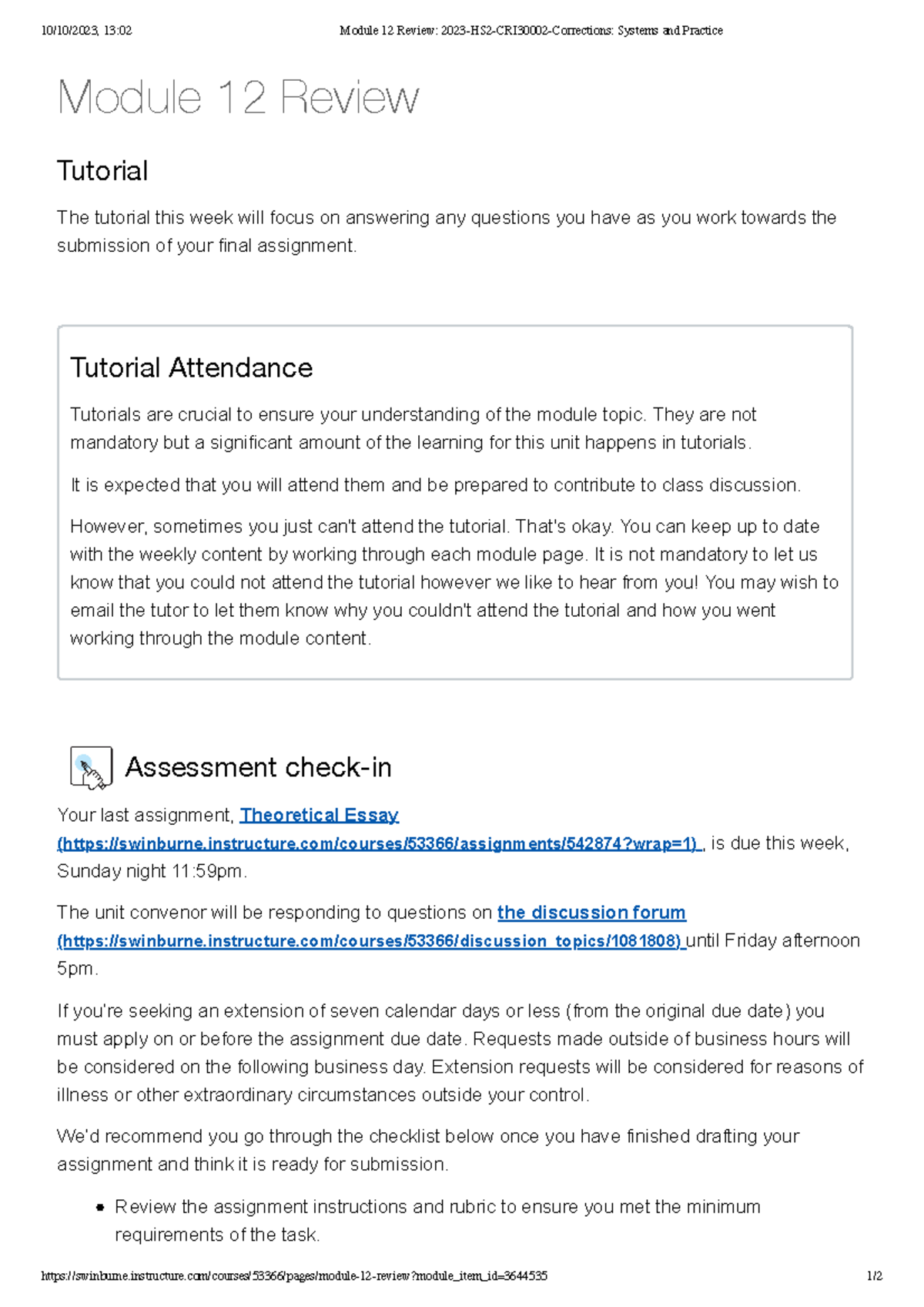 Module 12 Review 2023-HS2-CRI30002-Corrections Systems and Practice - - Studocu