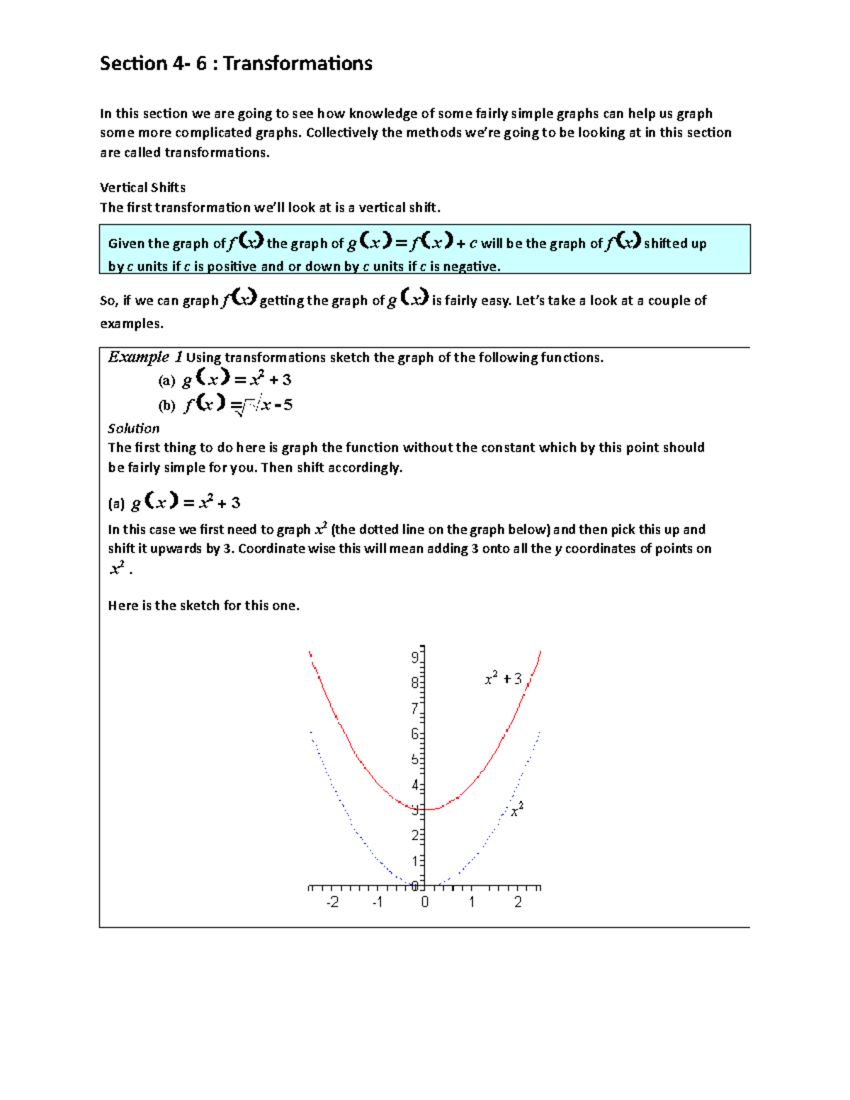 Transforming graphs - Section 4- 6 : Transformations In this section we ...