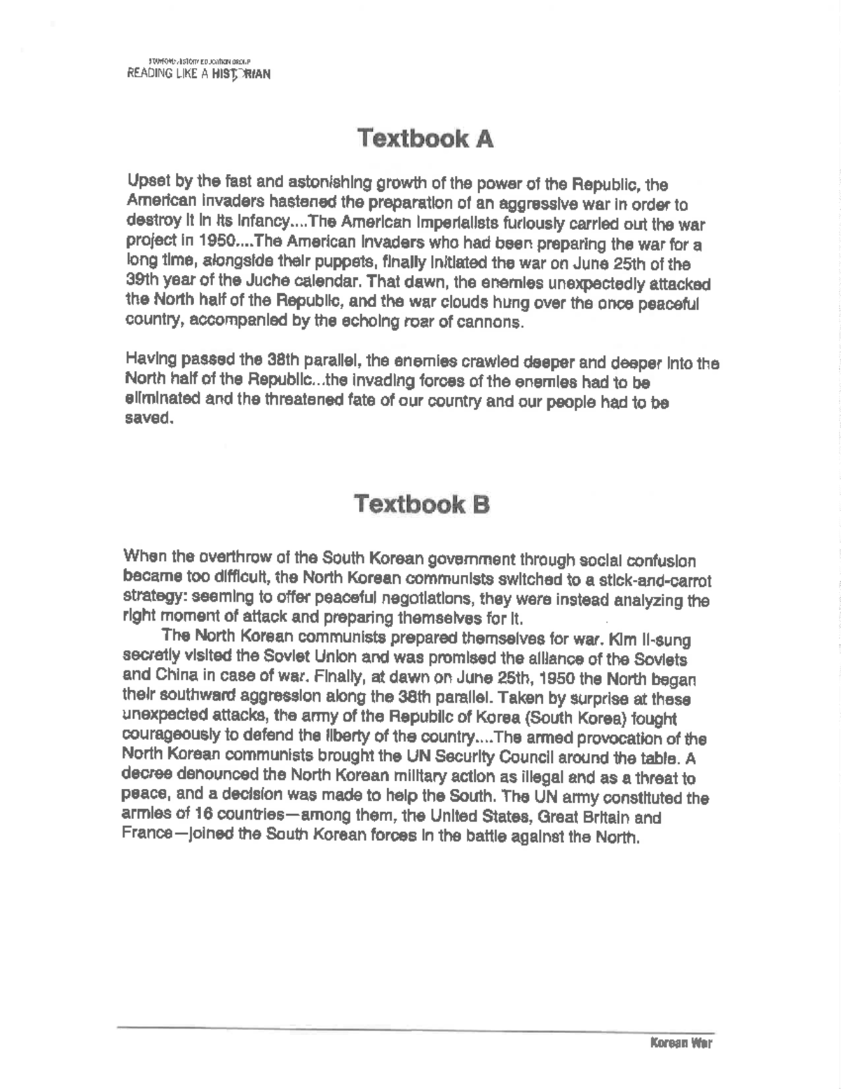 Korean War Textbook Comparison - HIN604 - Studocu