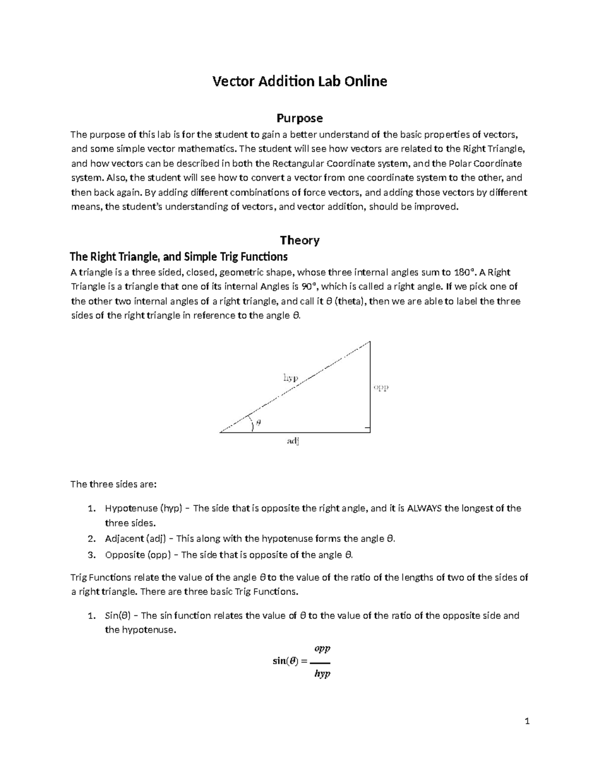 Physics Lab Vector Addition - Vector Addition Lab Online Purpose The purpose of this lab is for ...