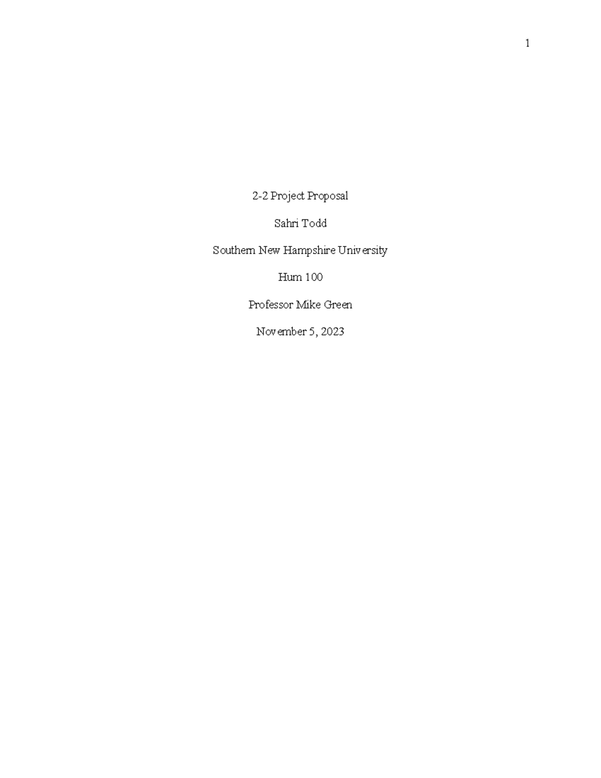 2-2 - Introduction - 2-2 Project Proposal Sahri Todd Southern New ...