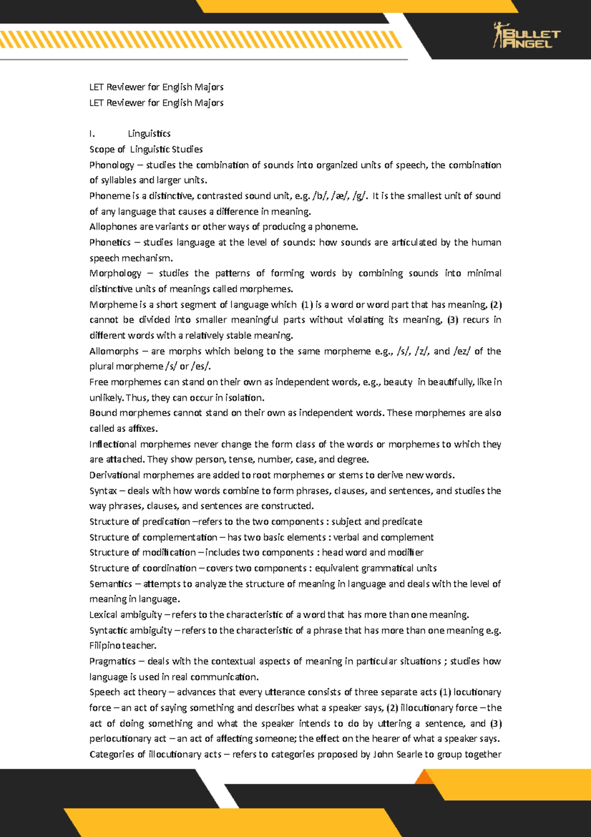 English notes - Let reviewer - LET Reviewer for English Majors LET ...