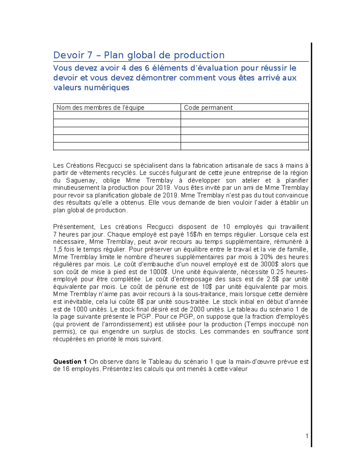 Devoir 7 - Plan global de production (PGP) - Devoir 7 – Plan global de ...
