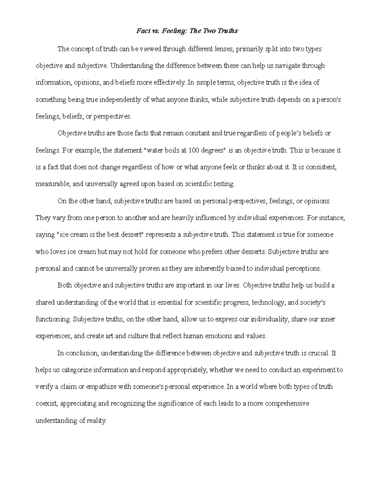 Chapter 6 - Truth 2 - Fact vs. Feeling: The Two Truths The concept of ...