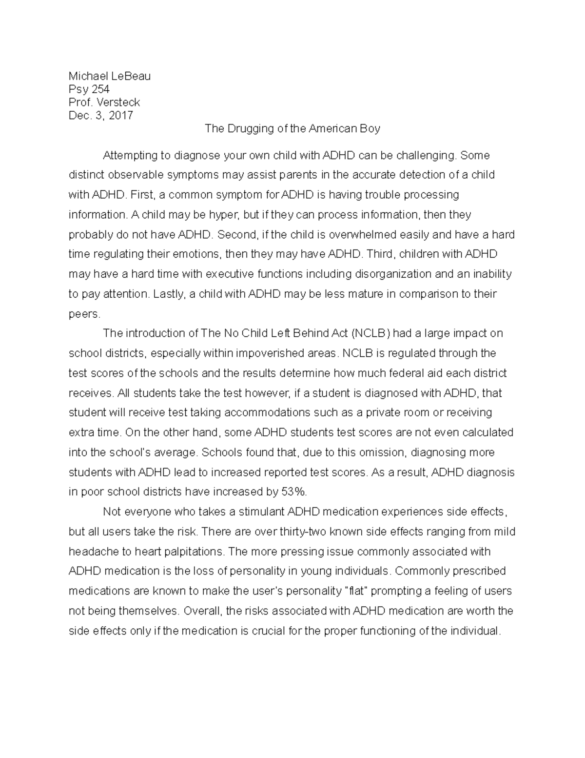 PSYC 254 Article 1 - Michael LeBeau Psy 254 Prof. Versteck Dec. 3, 2017 ...
