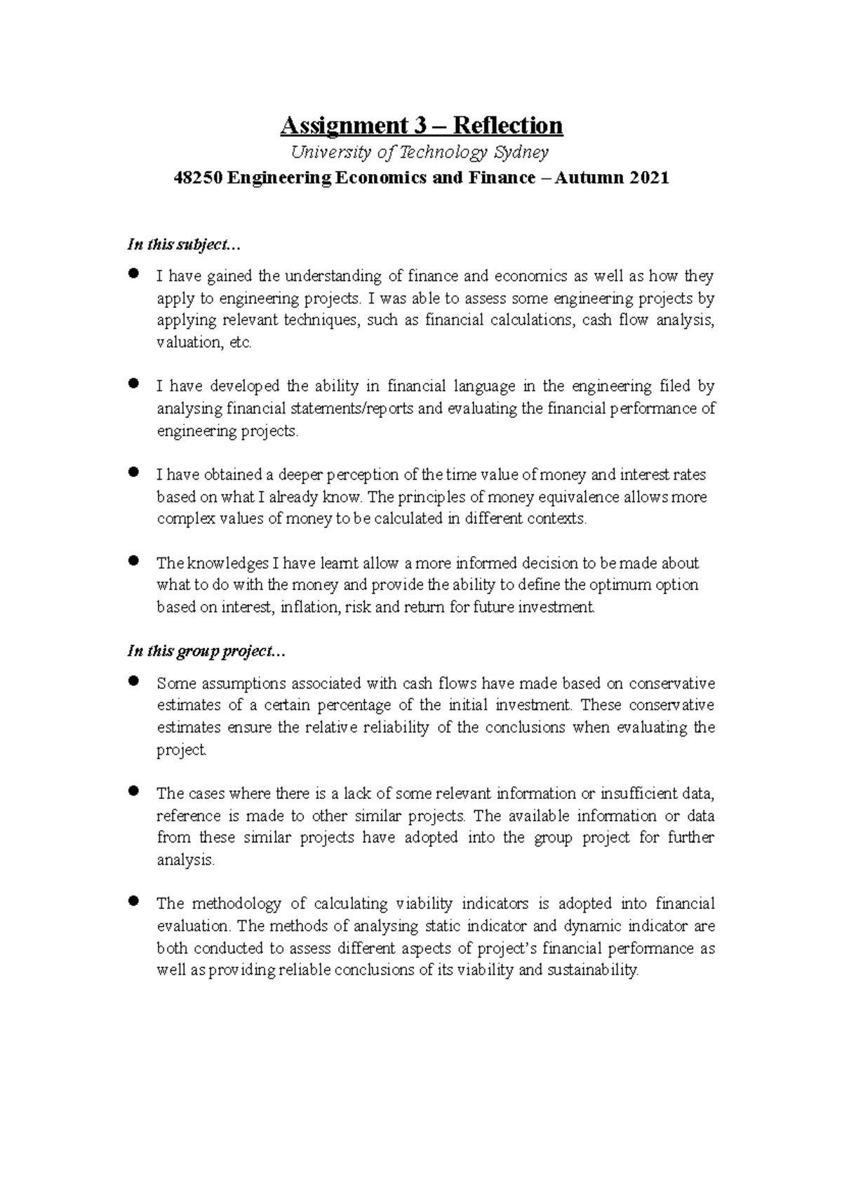 EEF - Reflection - Assignment 3 – Reflection University of Technology ...