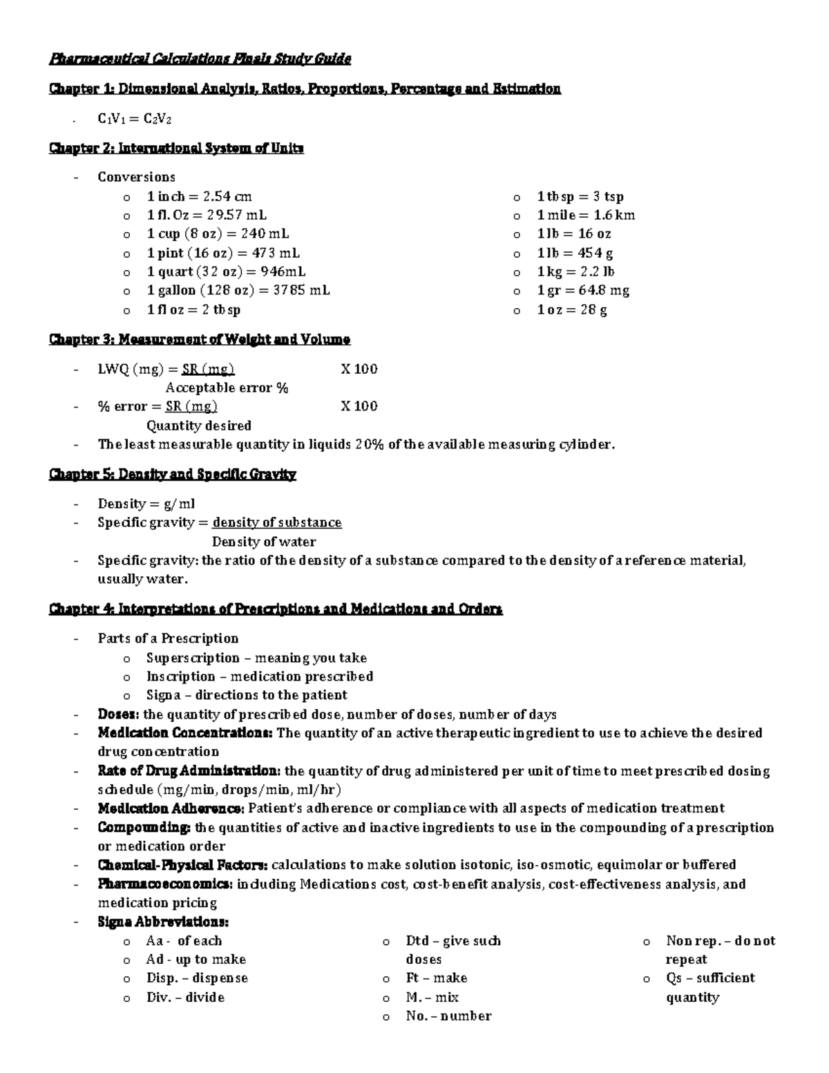 Formula sheet - N/A - PSB 331 - MCPHS University - Studocu
