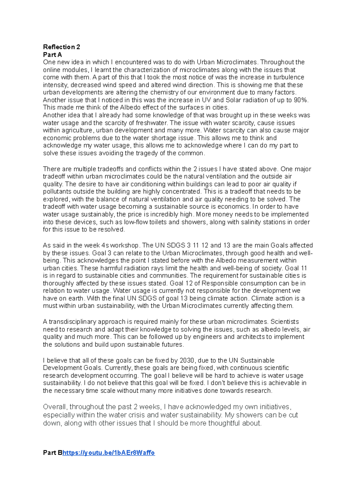Reflection 2 - Full mark answer - Reflection 2 Part A One new idea in ...