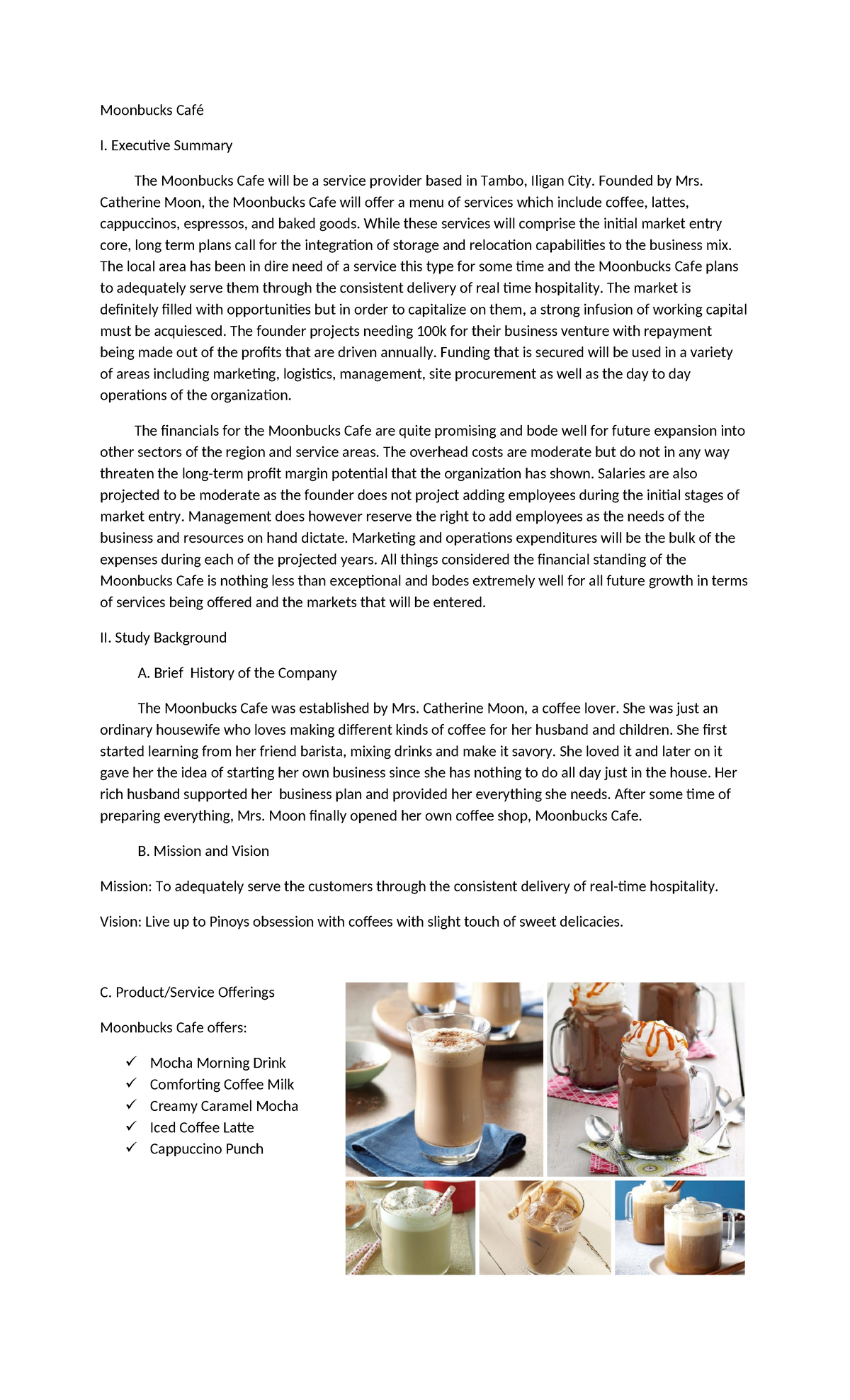 Mini-Marketing Plan 1 - Marketing plan for business - Moonbucks Café I ...