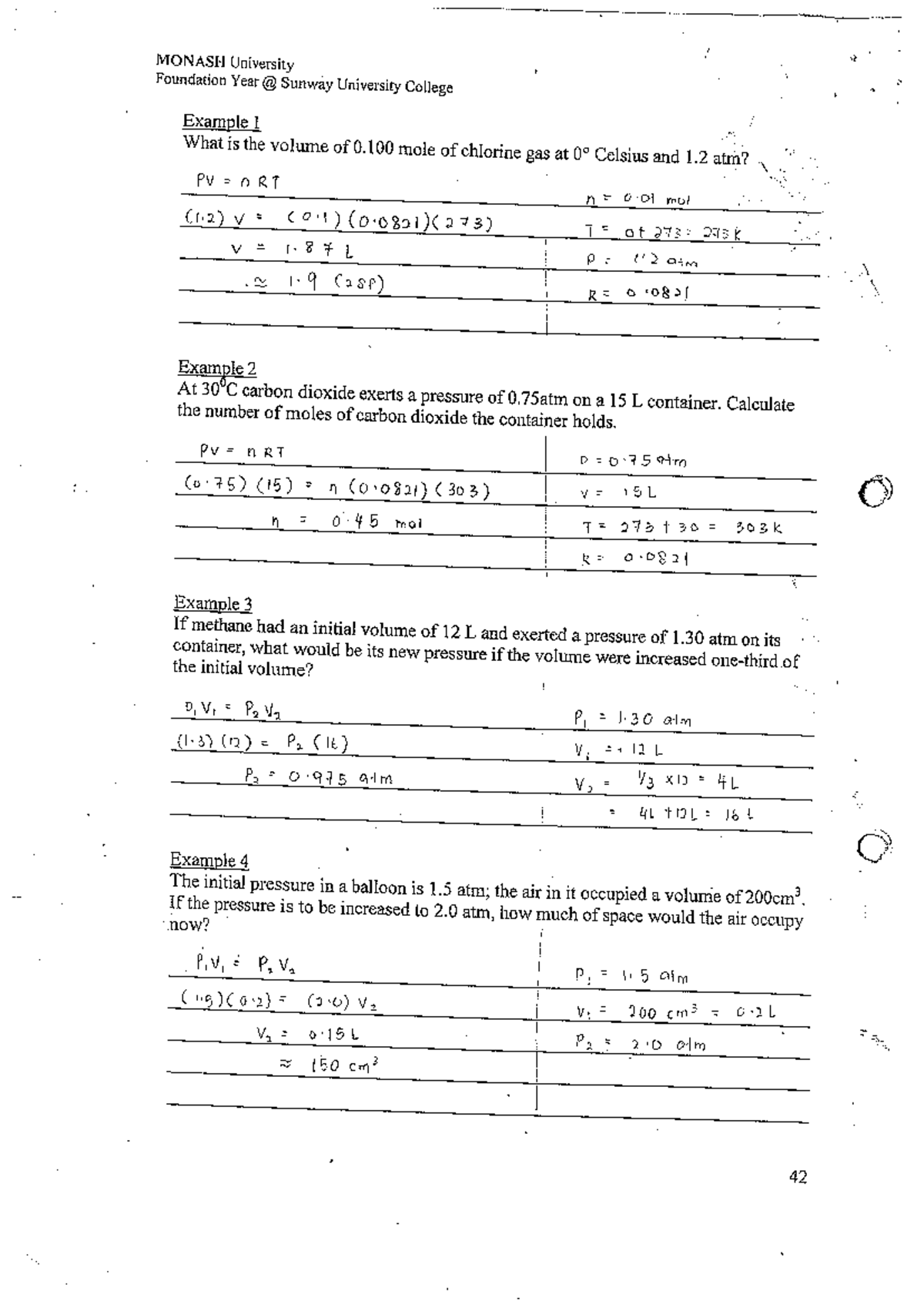 Gases (answer) - Chemistry unit 1 - Monash University Foundation Year ...