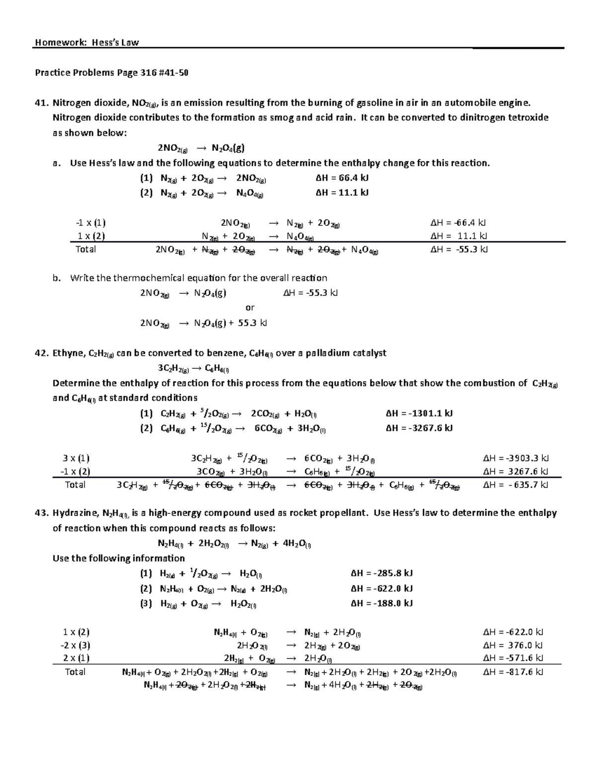 Homework hesss law - n/a - Homework: Hess’s Law Practice Problems Page ...