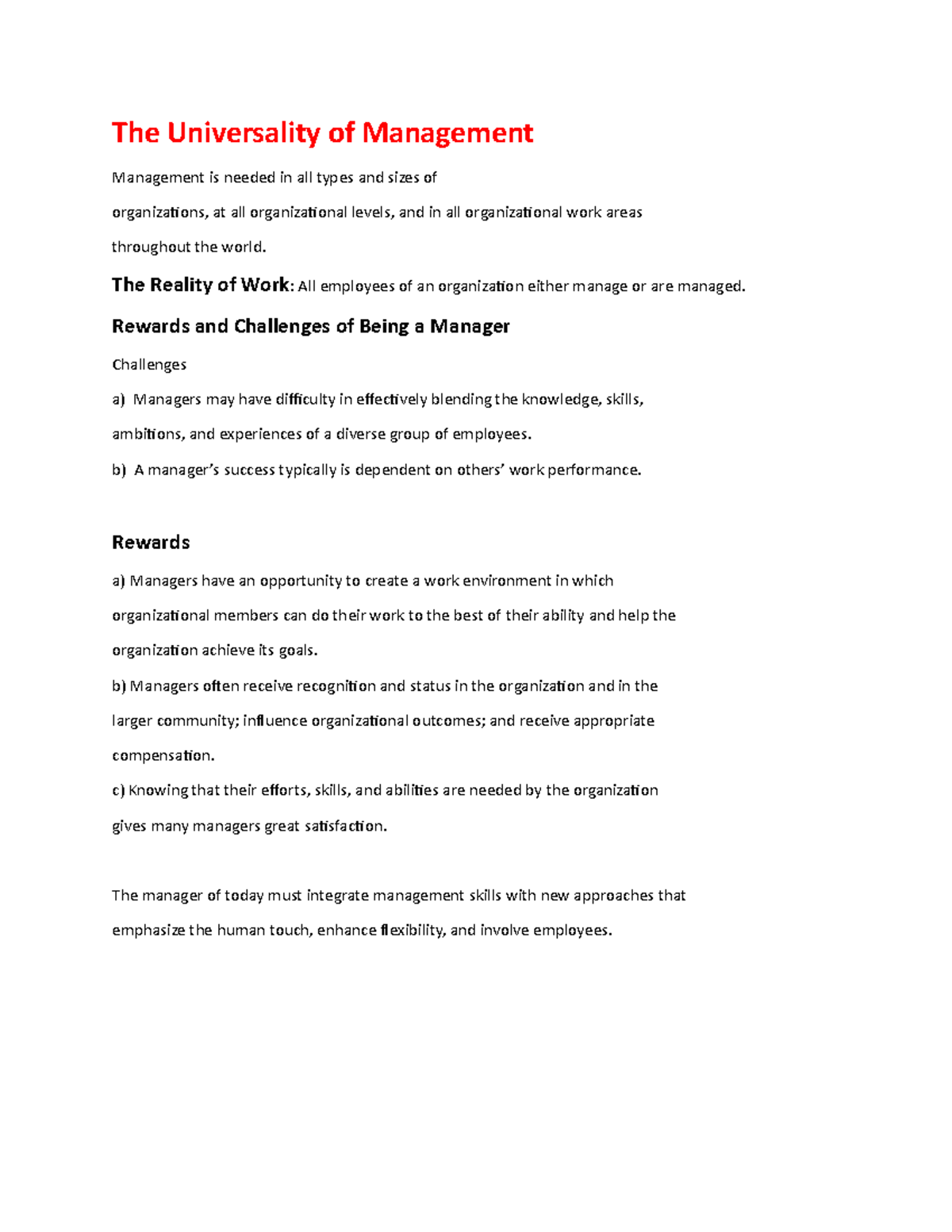 Reality of management - The Universality of Management Management is ...