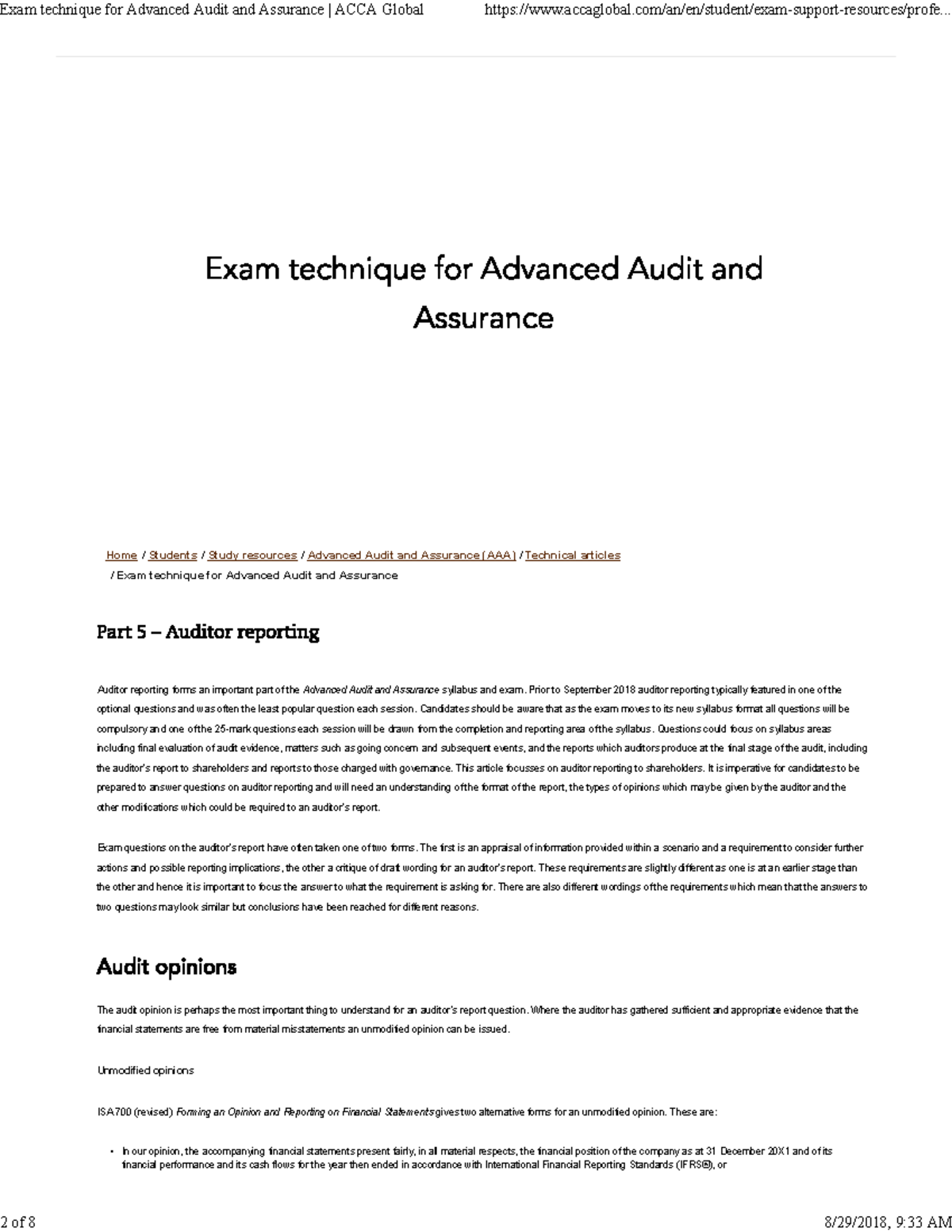 Exam technique 5 - reporting - Home/Exam technique for Advanced Audit ...