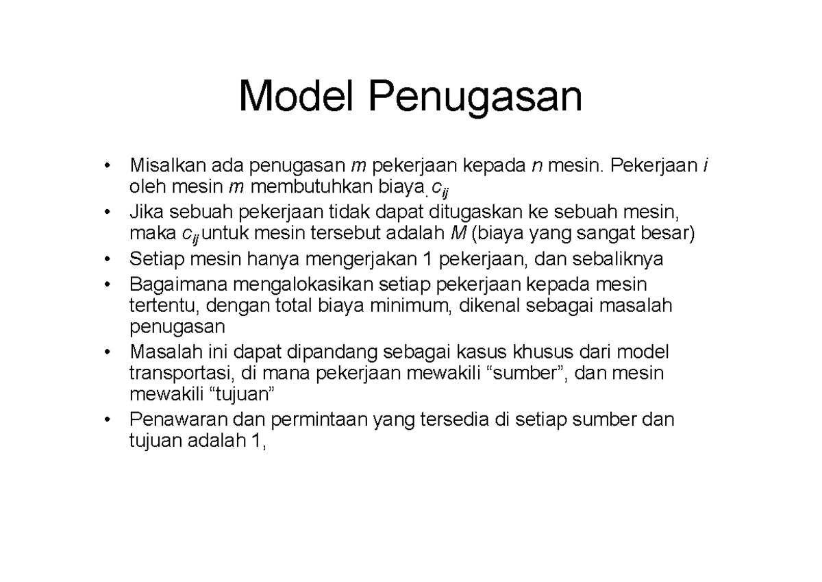 Model Penugasan - Riset Operasional - Model Penugasan Misalkan ada ...