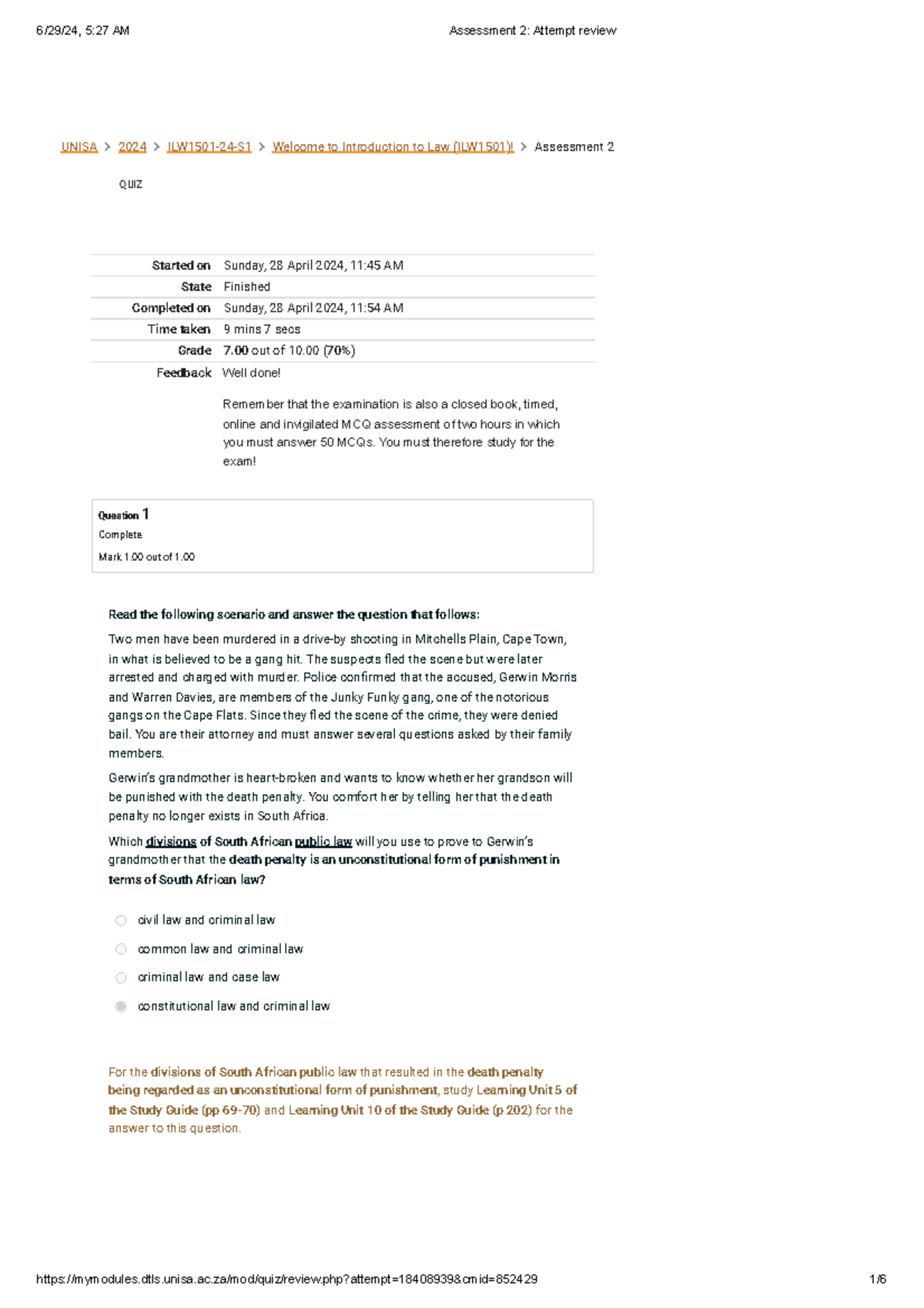 ILW 1501 Assessment 2 Attempt 2 - UNISA 2024 ILW1501-24-S1 Welcome to ...