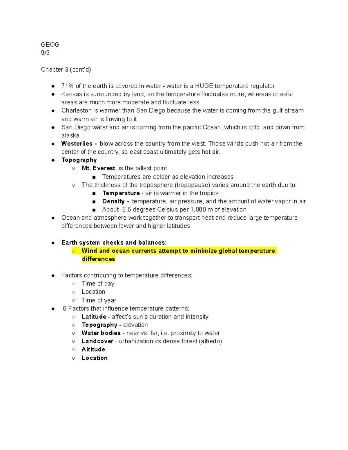 Chapter 3 (Pt. 2) Lecture - GEOG 9/ Chapter 3 (cont’d) 71% of the earth ...
