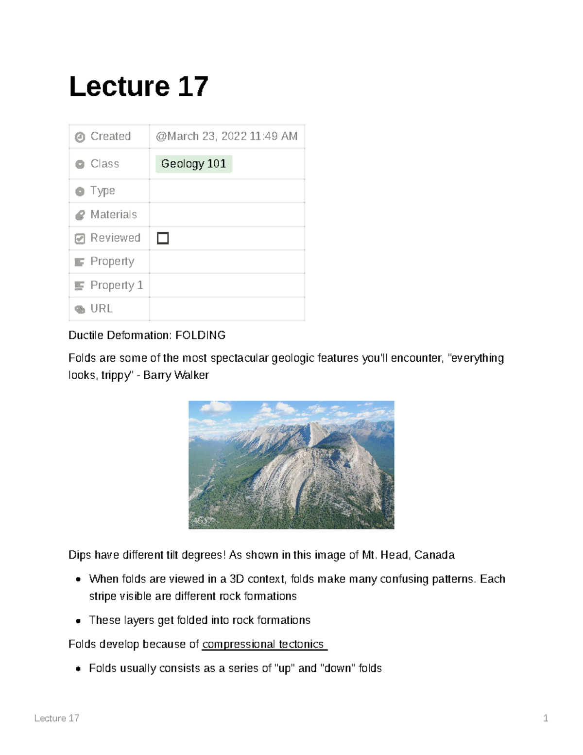 Geo Lecture 17 - Lecture 17 Created Class Geology 101 Type Materials Reviewed Property Property ...