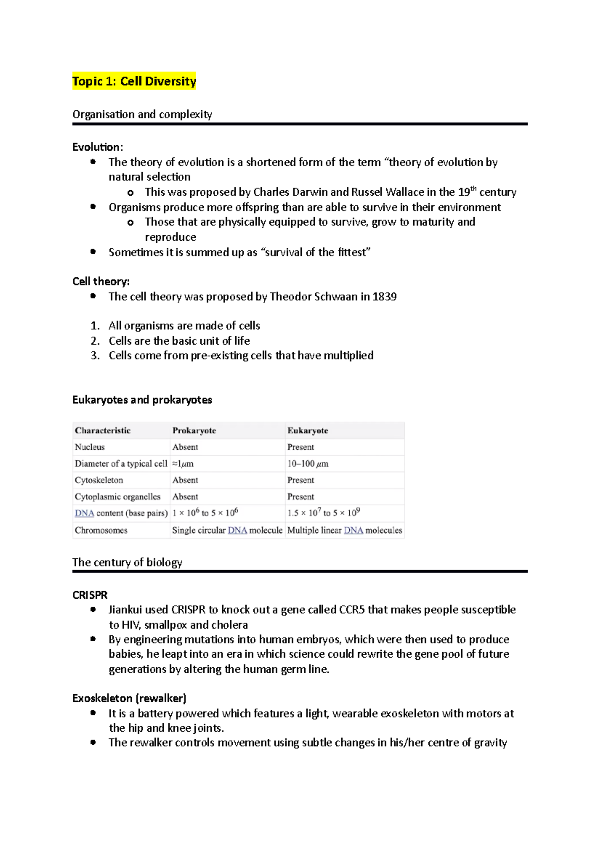 Human biology - notes - Topic 1: Cell Diversity Organisation and ...