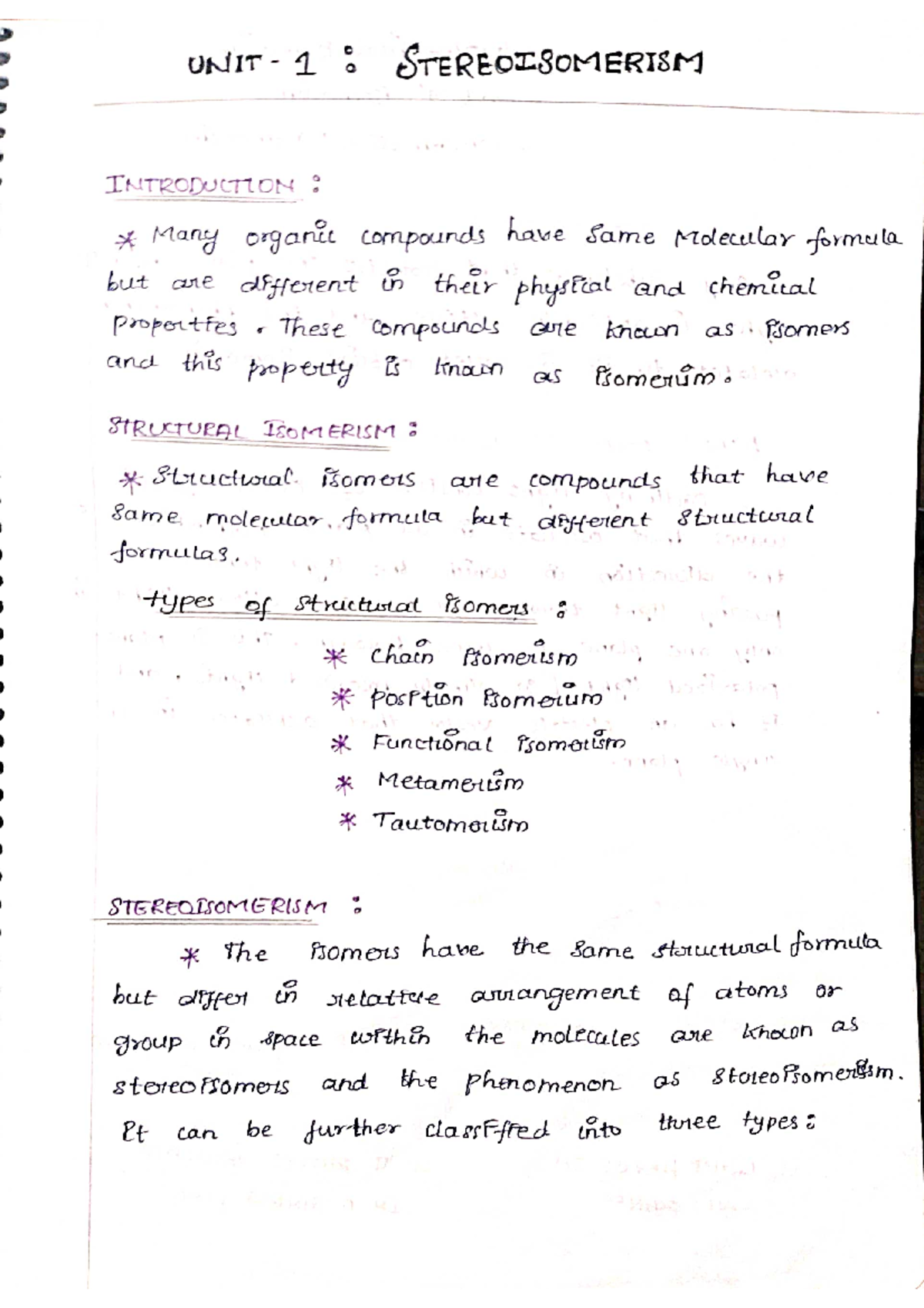 Poc-3 notes unit 1-5 - Pic - UNIT 1 : STEREOISOMERISM INTRODUCTION ...