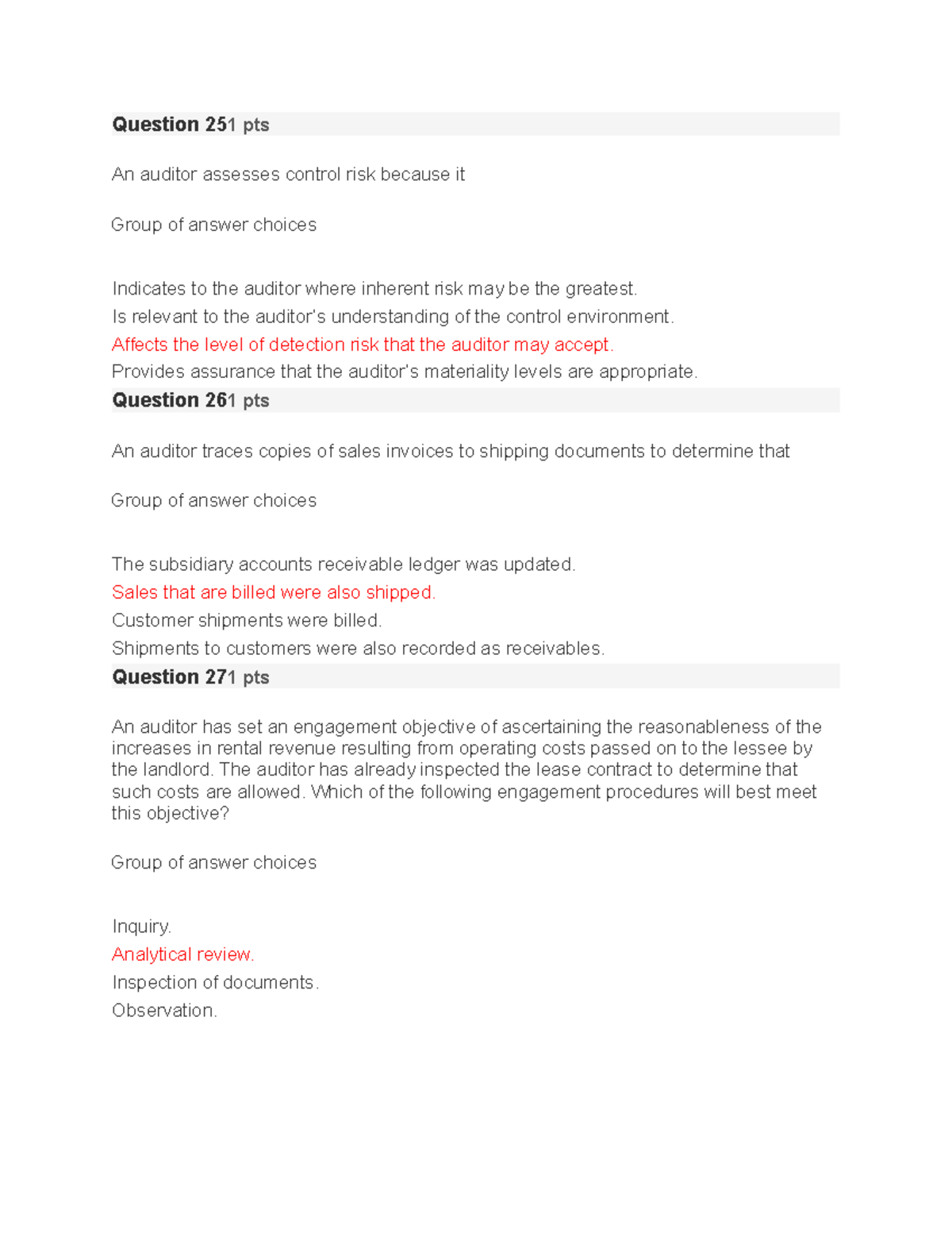 Auditing 3 Review 10vAuditing 3 Review 10 - Question 251 pts An auditor ...