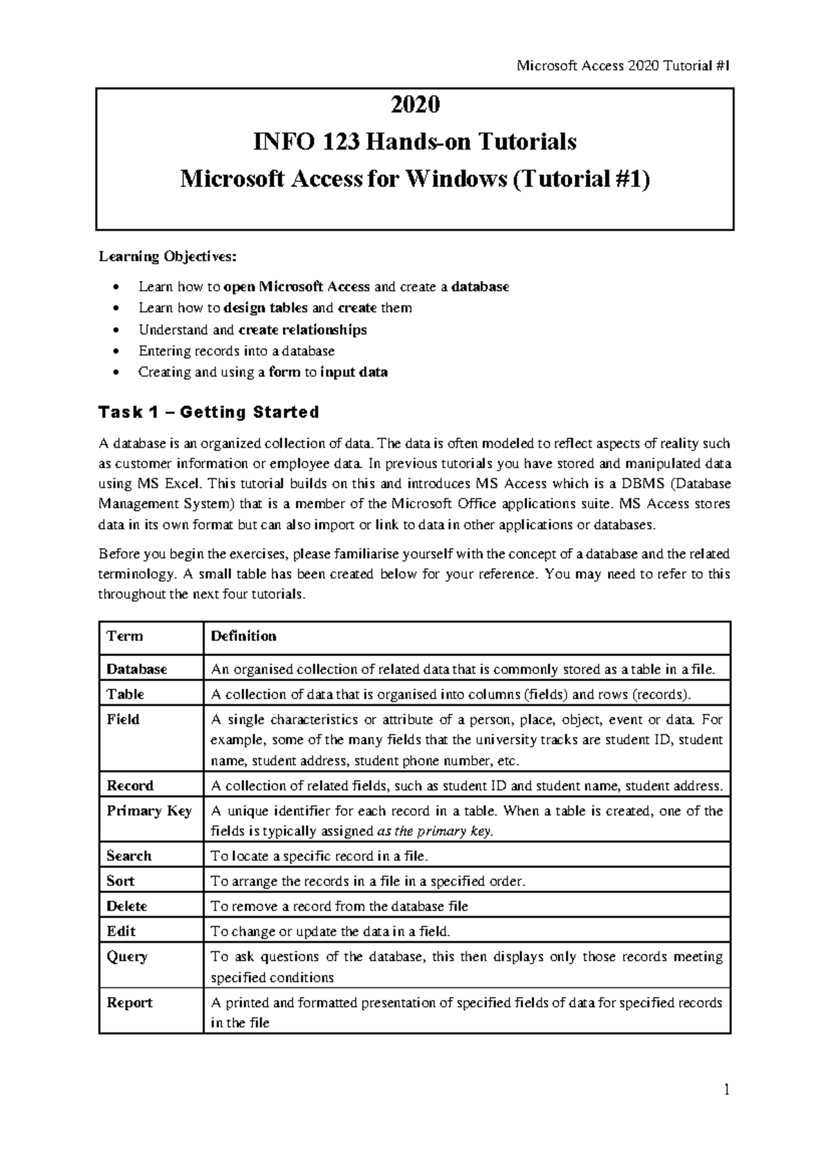 Access handout 1 for office 365 and UC Access - 2020 INFO 123 Hands-on ...