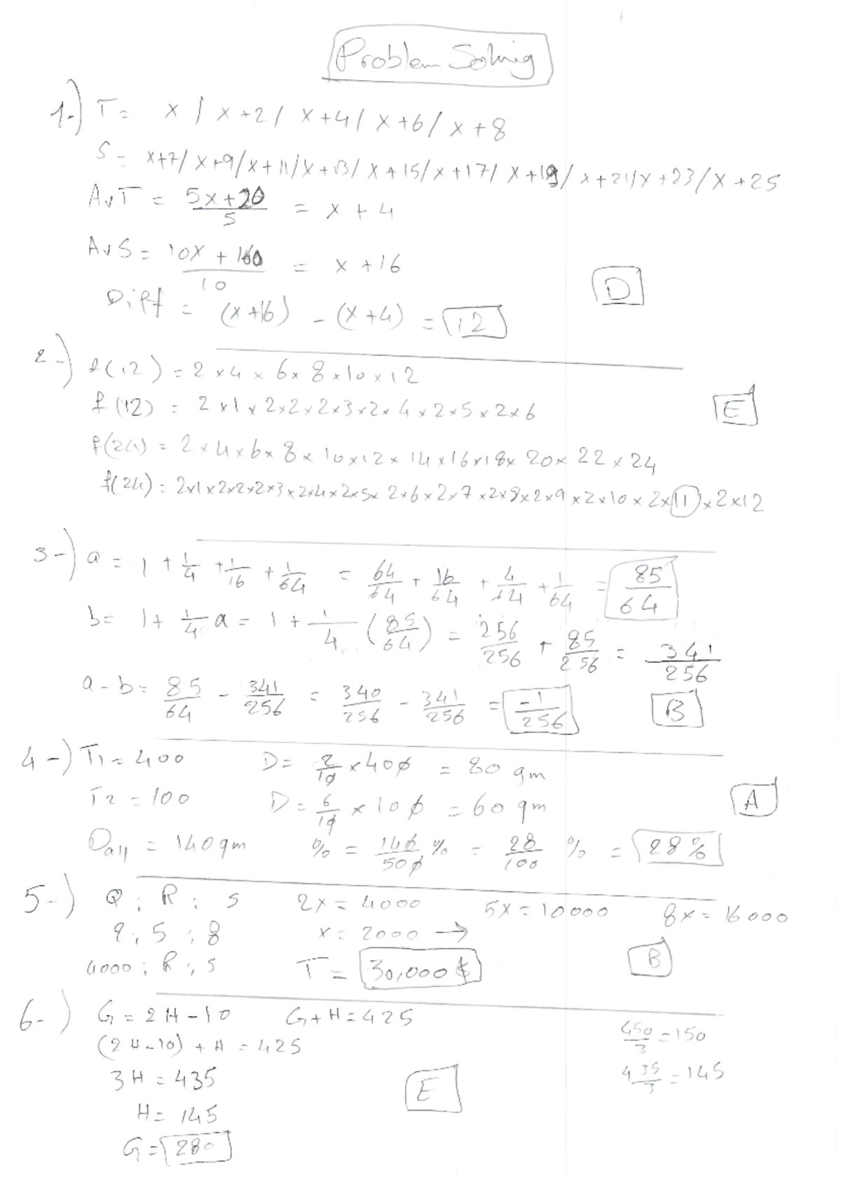 Problem Solving answers - Problem Soling 1.) T. x 1 S AvT 5 Avs 10X 160 ...