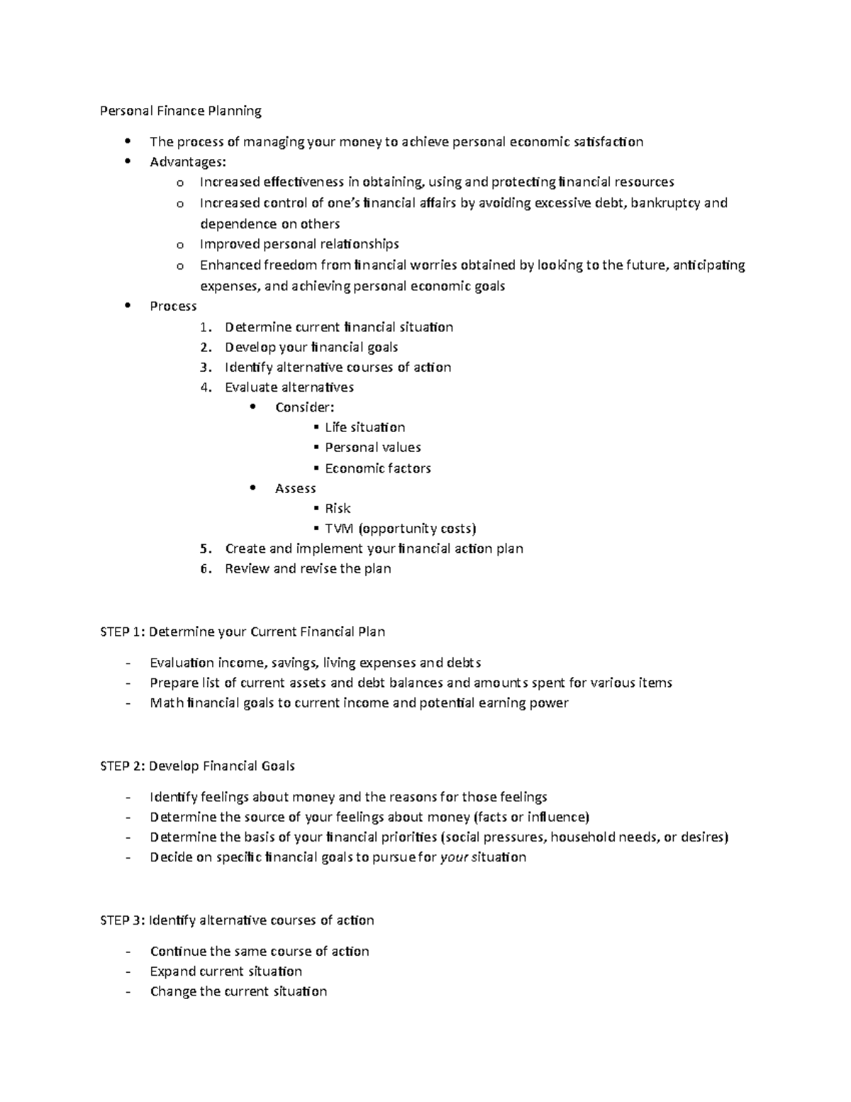 Test #1 Notes - Personal Finance Planning The process of managing your ...