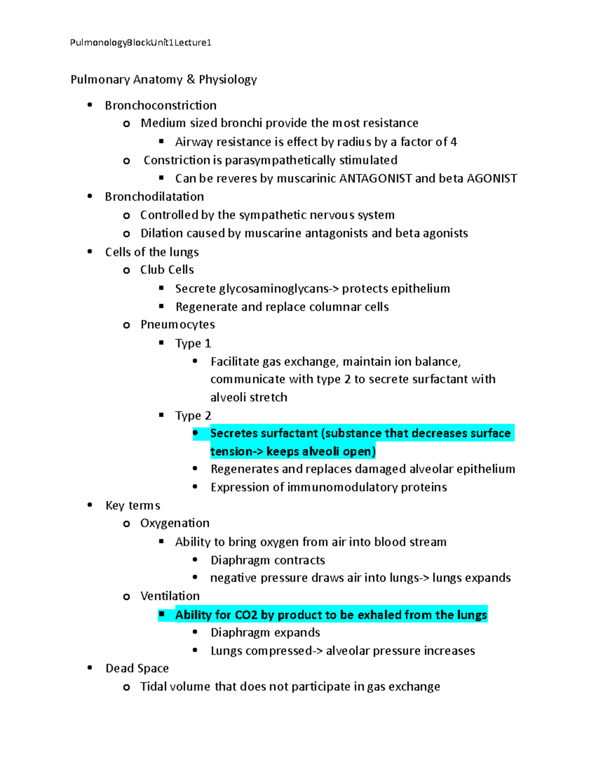 Pulmonary Anatomy and Physiology: Bronchoconstriction Bronchodilatation ...