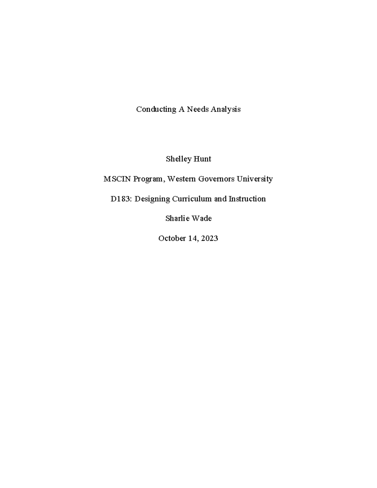 OIM2 — OIM2 TASK 1- Conducting A Needs Analysis - Conducting A Needs ...