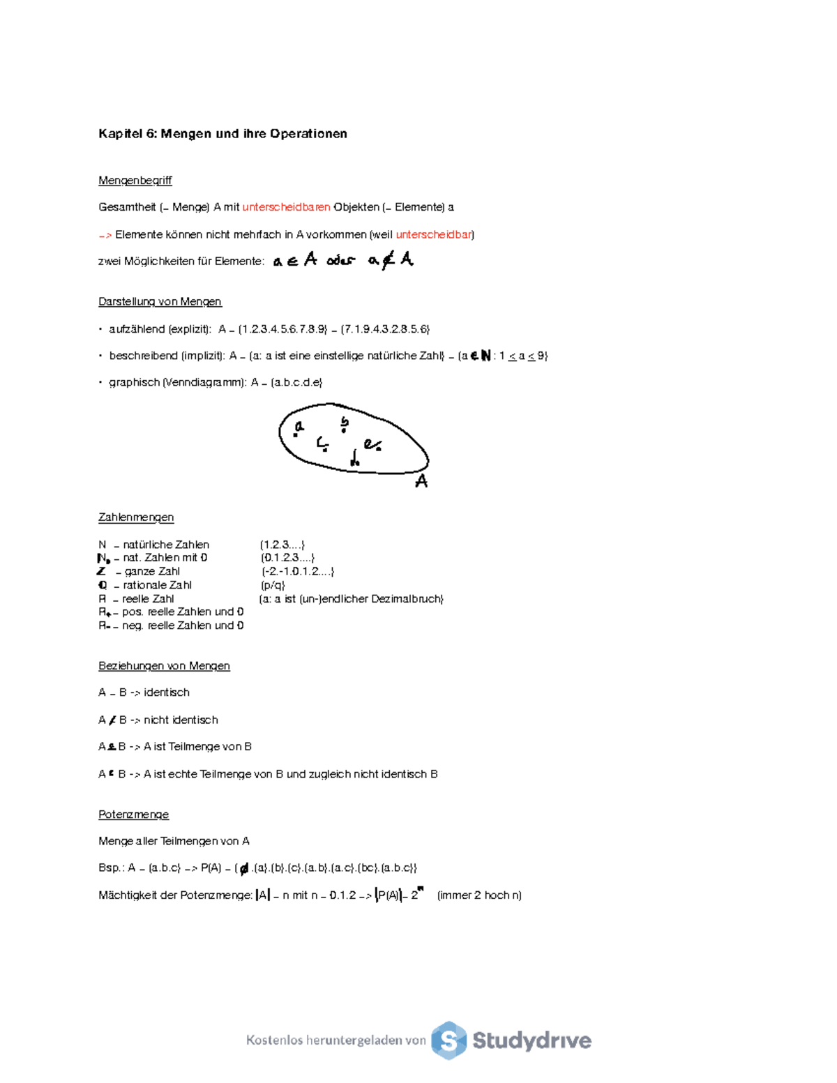 Kapitel 6 Zsf. Mengen und ihre Operationen - Kapitel 6: Mengen und ihre ...