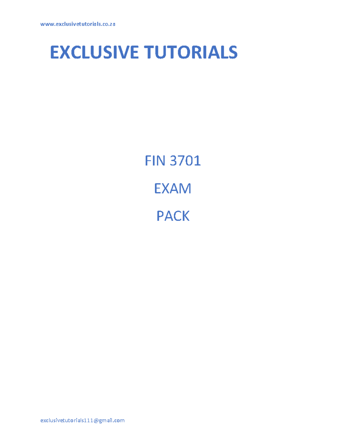 FIN3701 Memo - xxx - EXCLUSIVE TUTORIALS FIN 3701 EXAM PACK CONTENTS ####### Q4 2 NB: for a ...