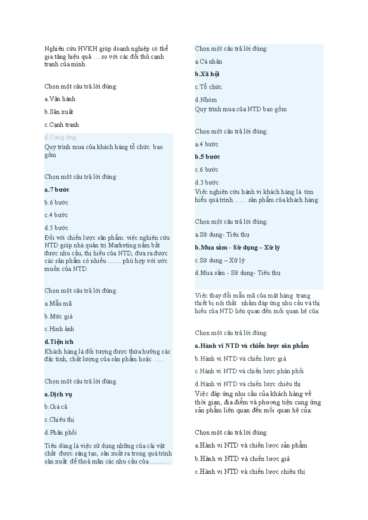 HVKH câu trả lời - bài tập chương - Nghiên cứu HVKH giúp doanh nghiệp ...