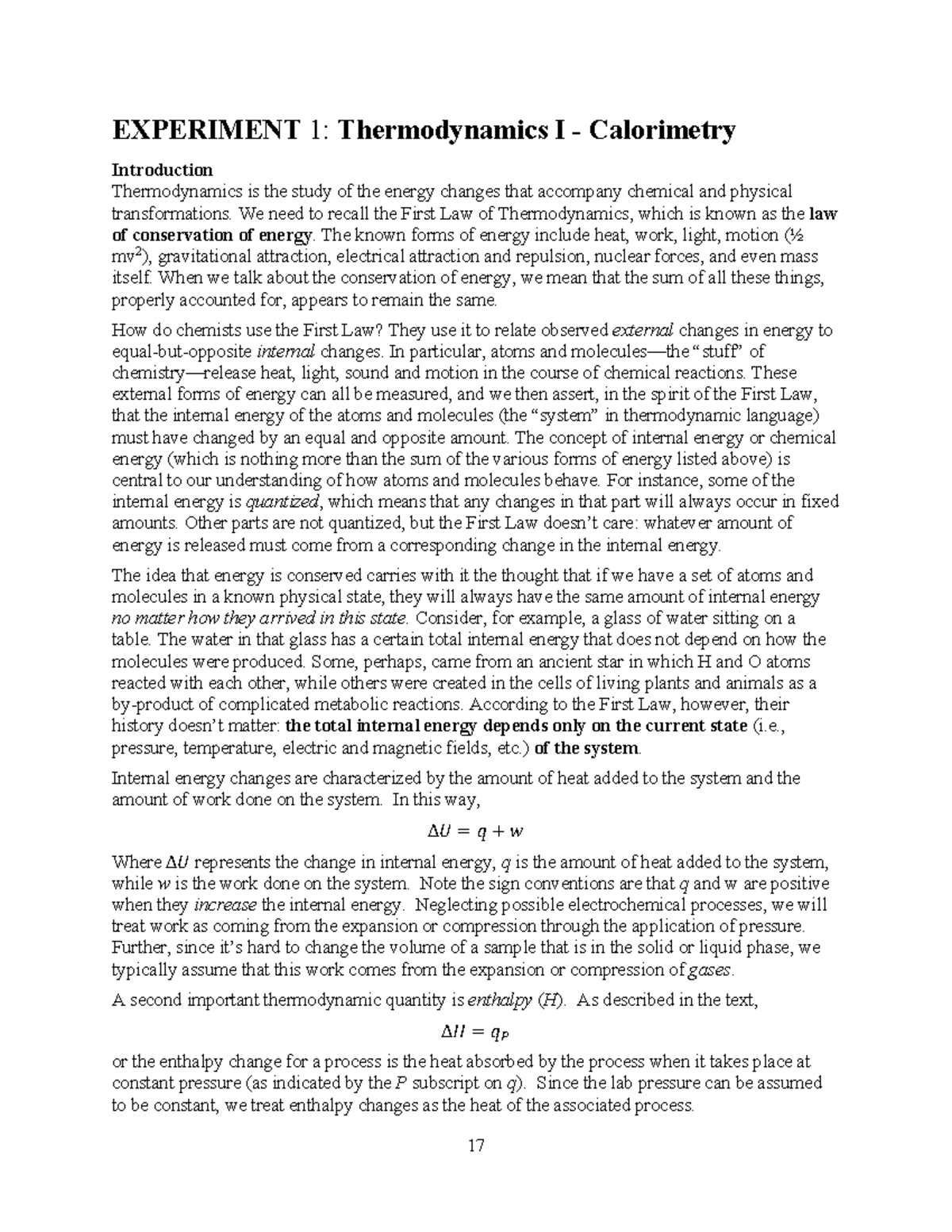 CHEM155 WI23 Lab Manual-Expt 1 Calorimetry - EXPERIMENT 1 ...