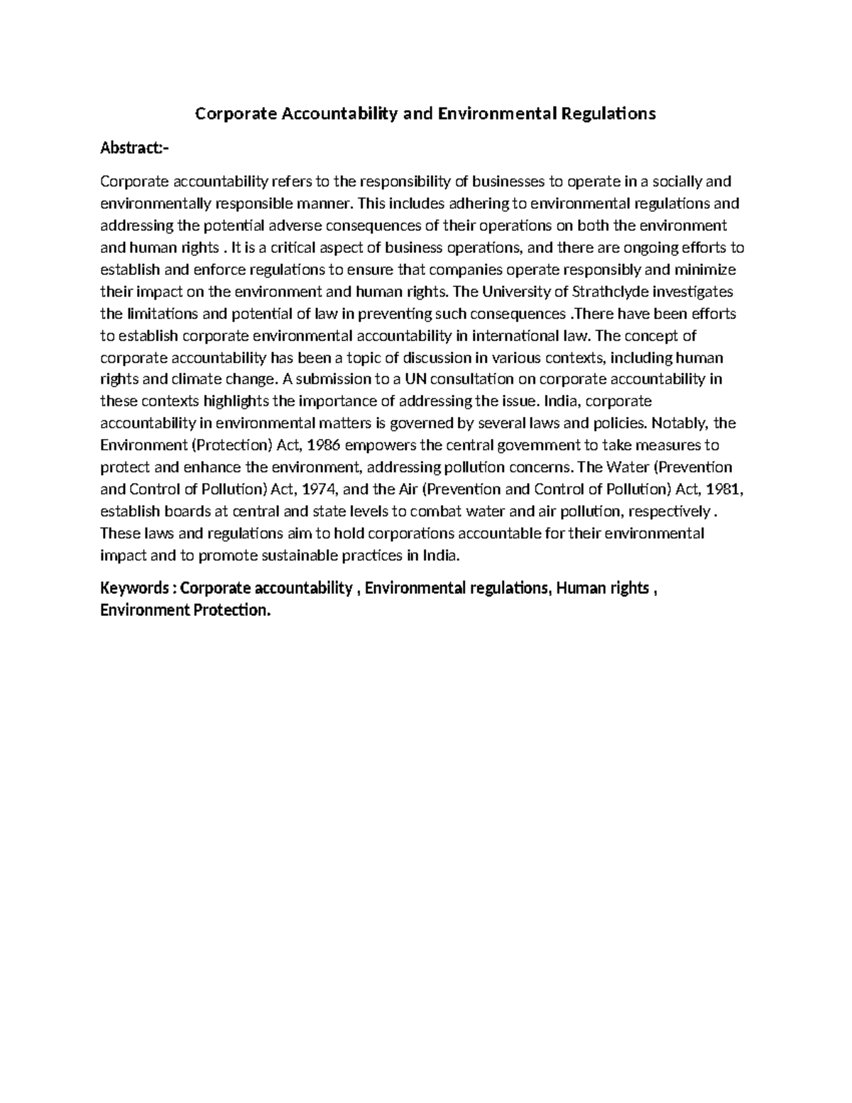 Corporate accountability and Environment regulations - Corporate ...