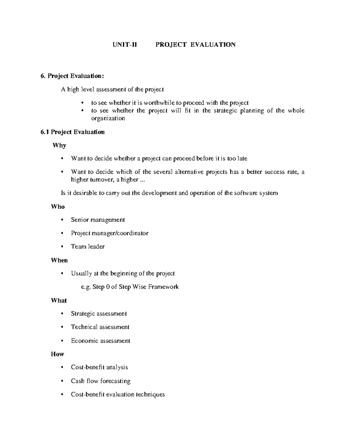 Software Project Management- Project Evaluation - UNIT-II PROJECT ...