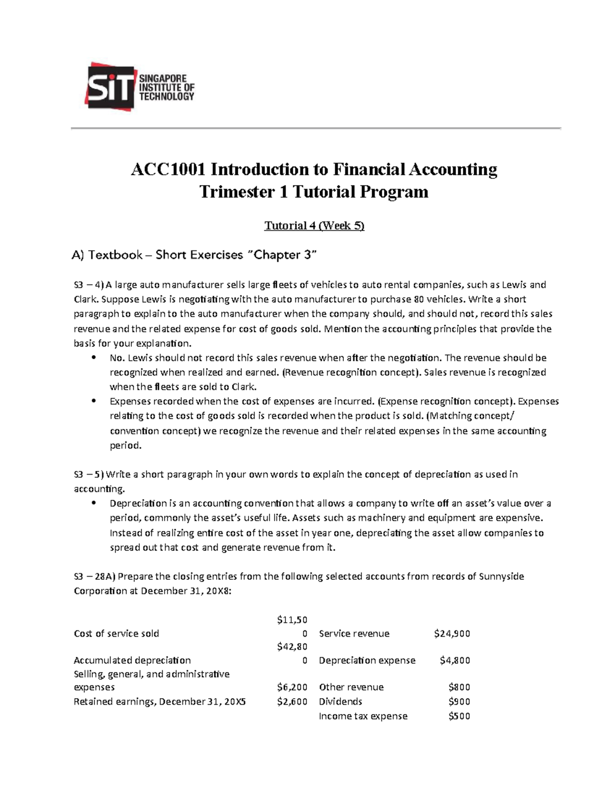ACC1001 Tutorial 4 v1 - ACC1001 Introduction to Financial Accounting ...