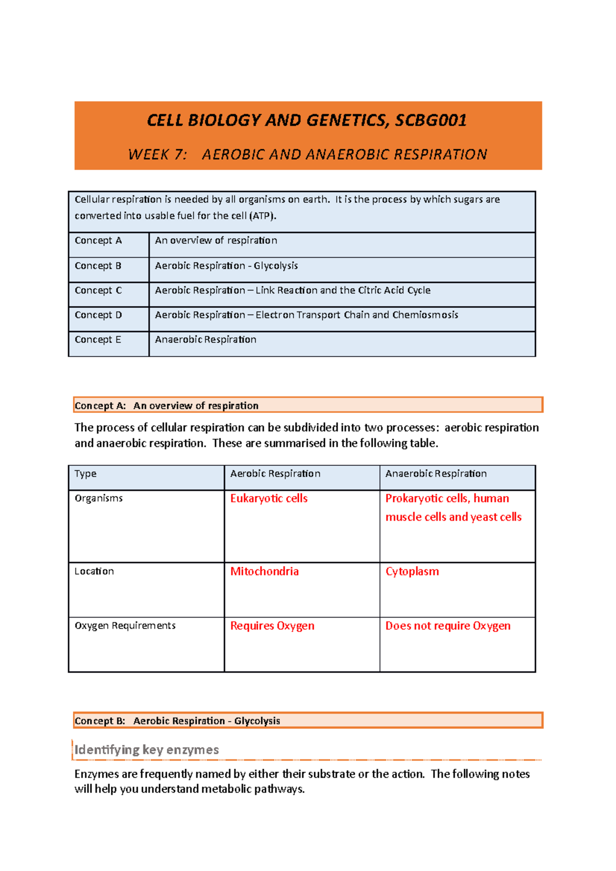 Week 7 - Key concept notes - CELL BIOLOGY AND GENETICS, SCBG WEEK 7 ...