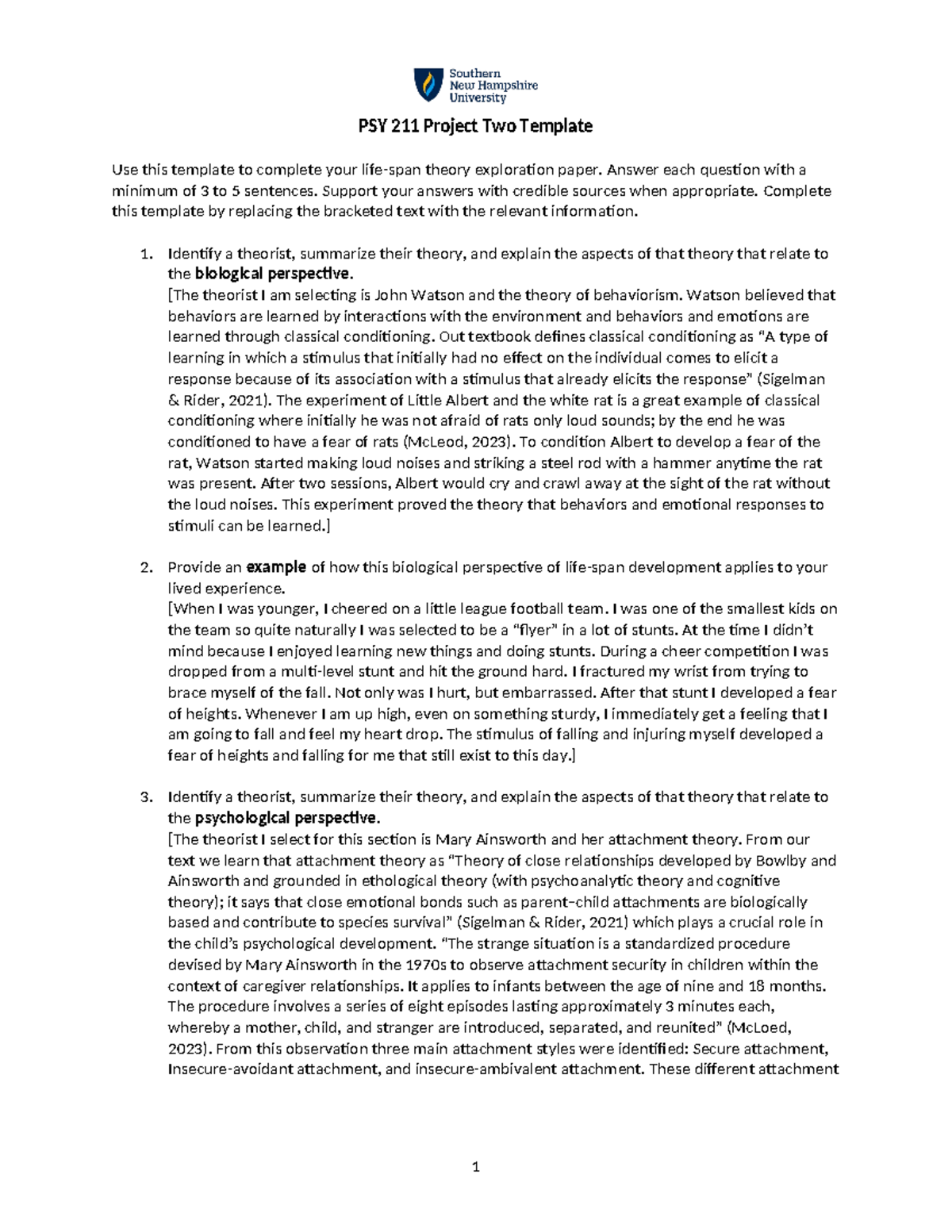 PSY 211 Project Two - PSY 211 Project Two Template Use this template to complete your life-span ...