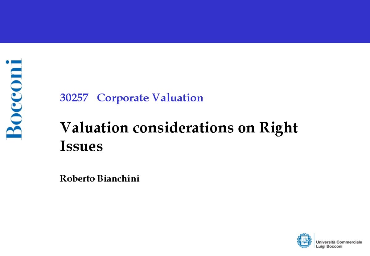 Right Issues summary - 30257 Corporate Valuation Valuation ...