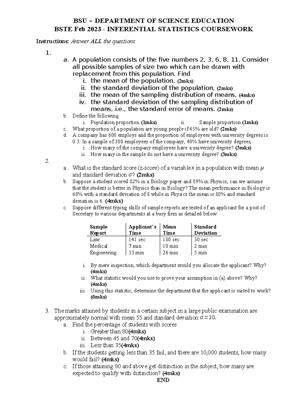 CW Inferential Statistics 2023 - BSU - DEPARTMENT OF SCIENCE EDUCATION ...