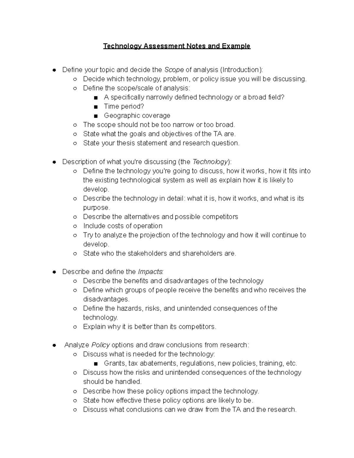 TA Notes - Technology Assessment Notes and Example Define your topic ...