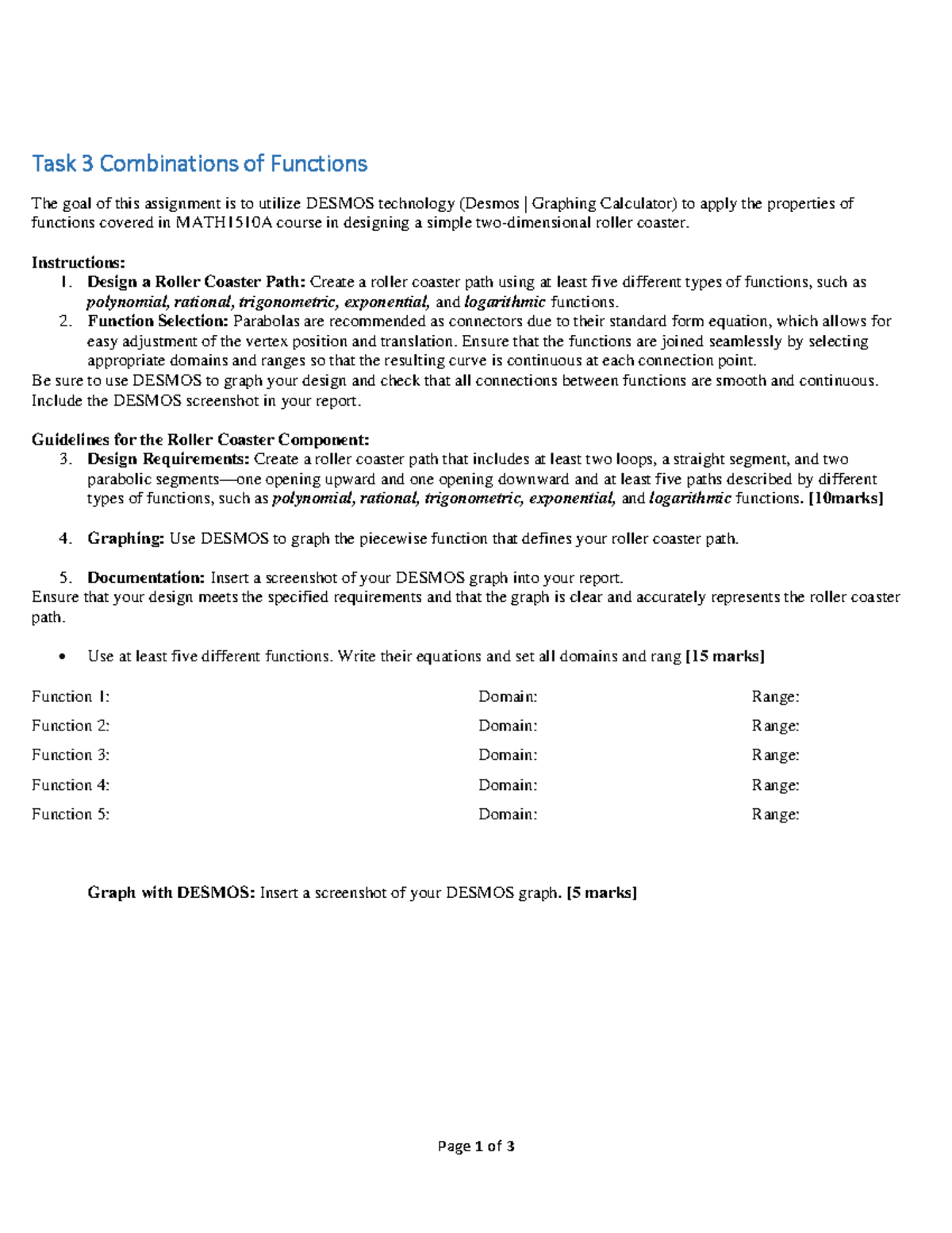Task 3 Combination of Functions - Page 1 of 3 Task 3 Combinations of Functions The goal of this ...