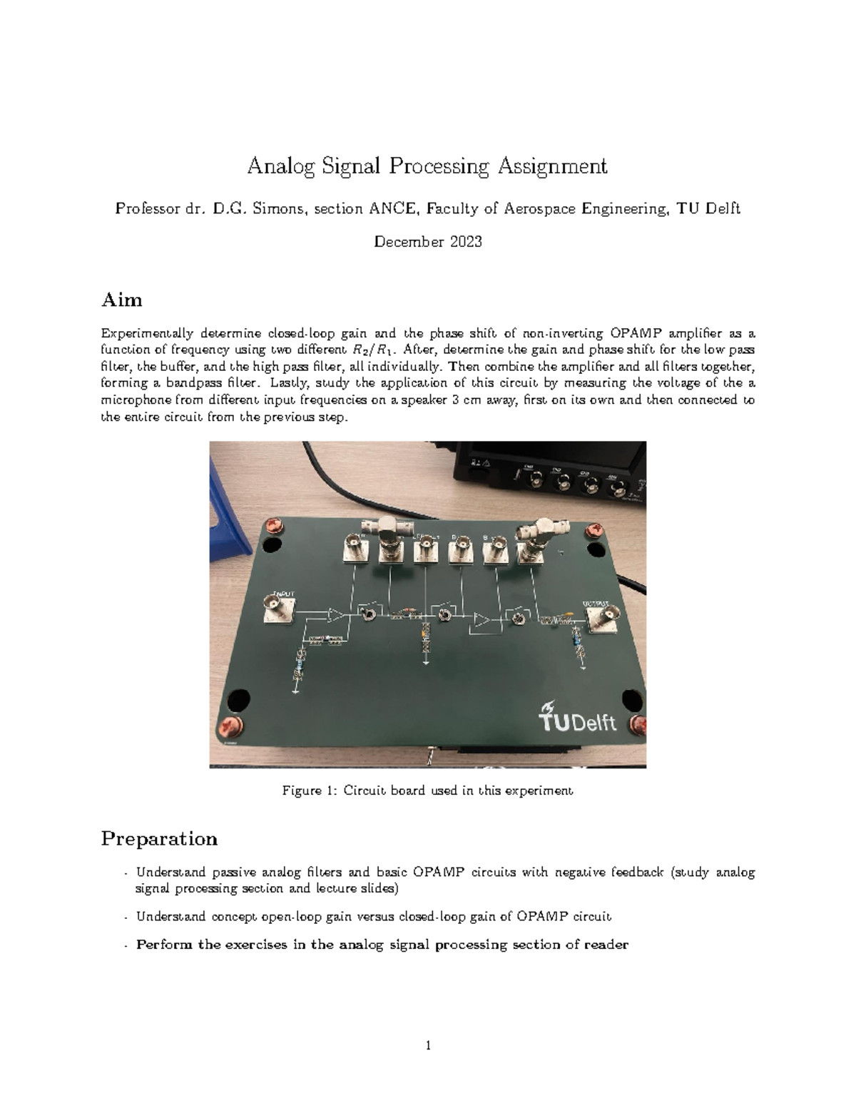 Analog Signal Processing Assignment Analog Signal Processing Assignment Professor Dr D