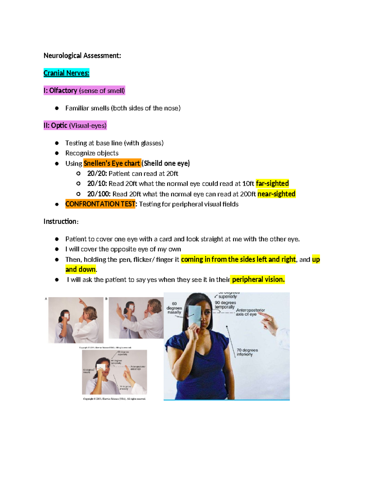 Neuro assessment - N/A - Neurological Assessment: Cranial Nerves: I ...