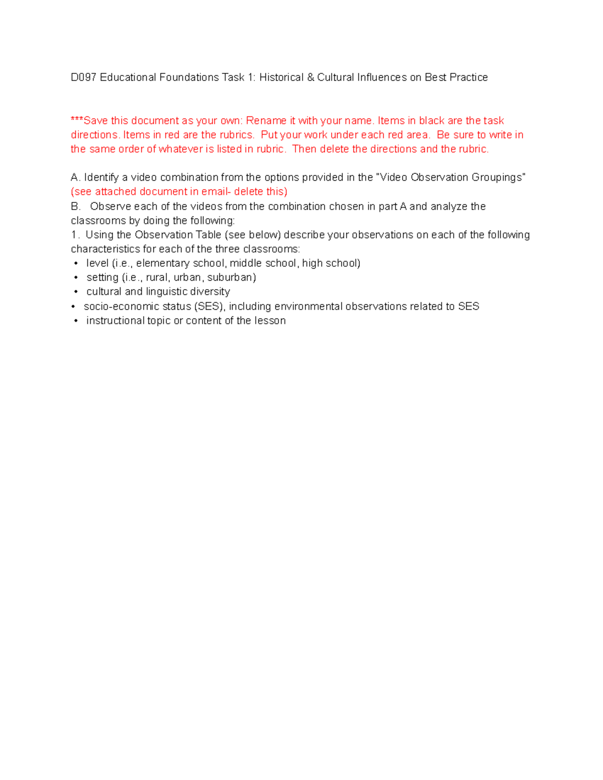 D097 T1 template and table - D097 Educational Foundations Task 1 ...