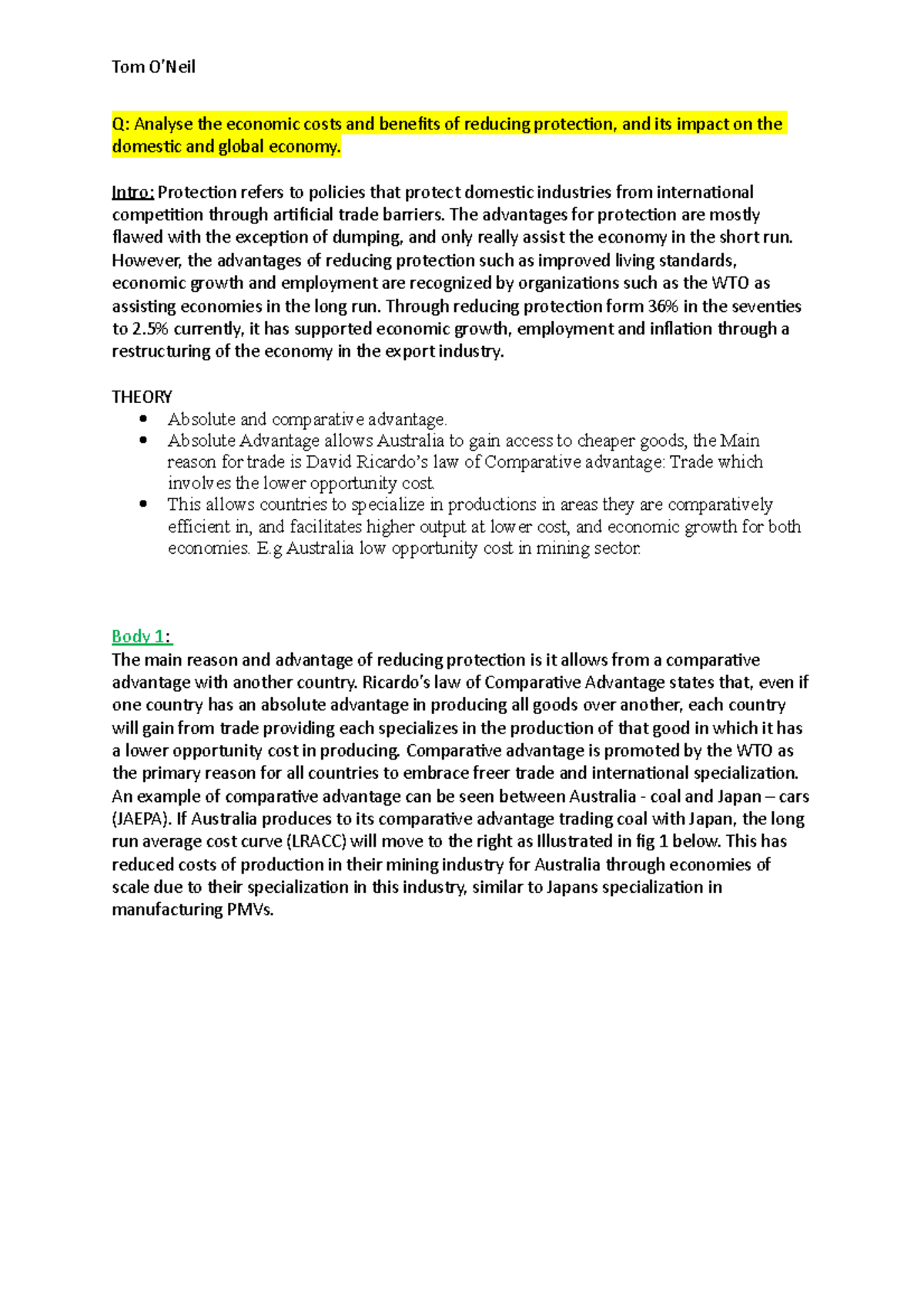 Trade and protection essay plan - Q: Analyse the economic costs and ...