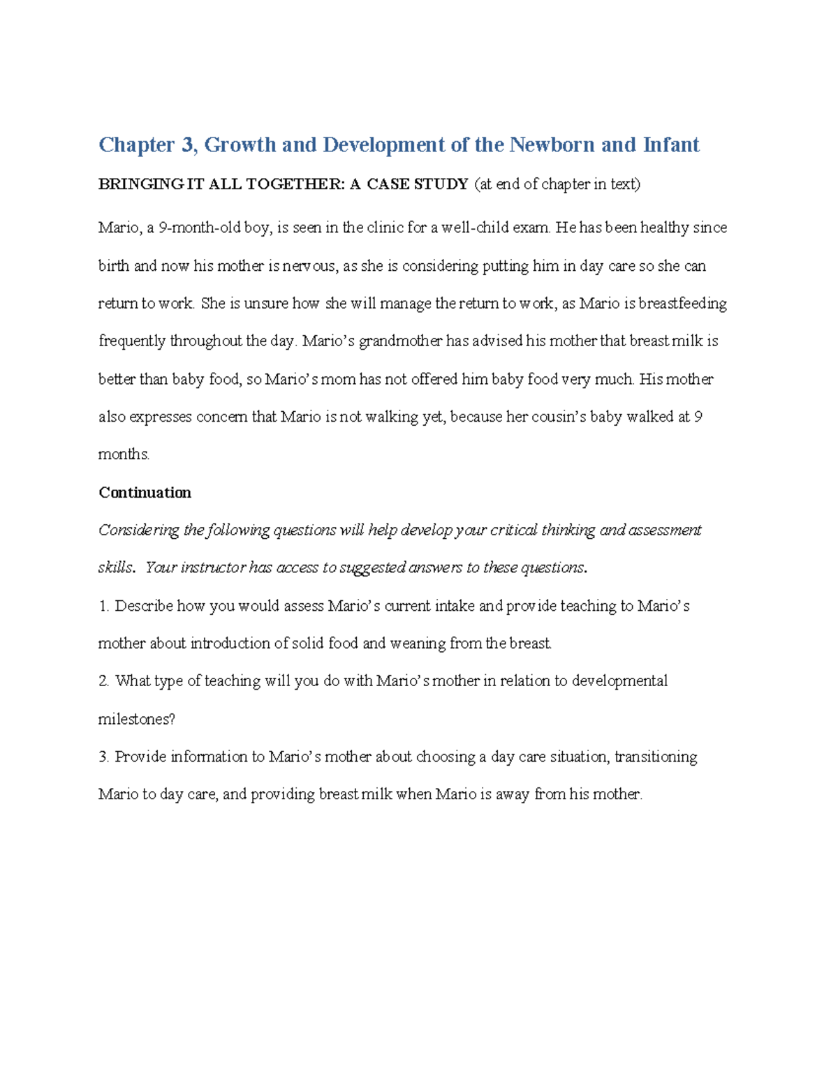 Bringing It All Together Case Study Chapter 03 - Chapter 3, Growth and Development of the ...